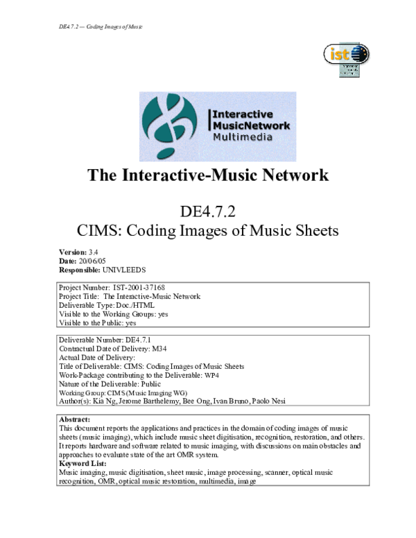 (PDF) CIMS: coding images of music sheets
