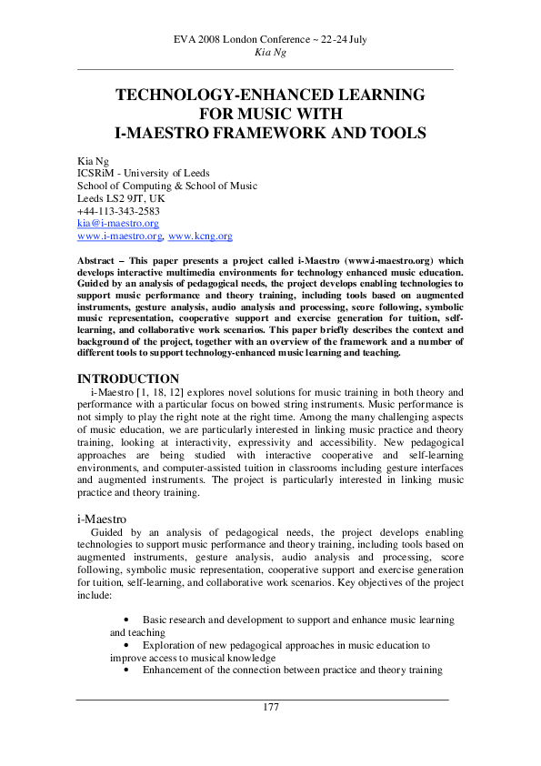 (PDF) Technology-Enhanced Learning for Music with I-Maestro Framework and Tools