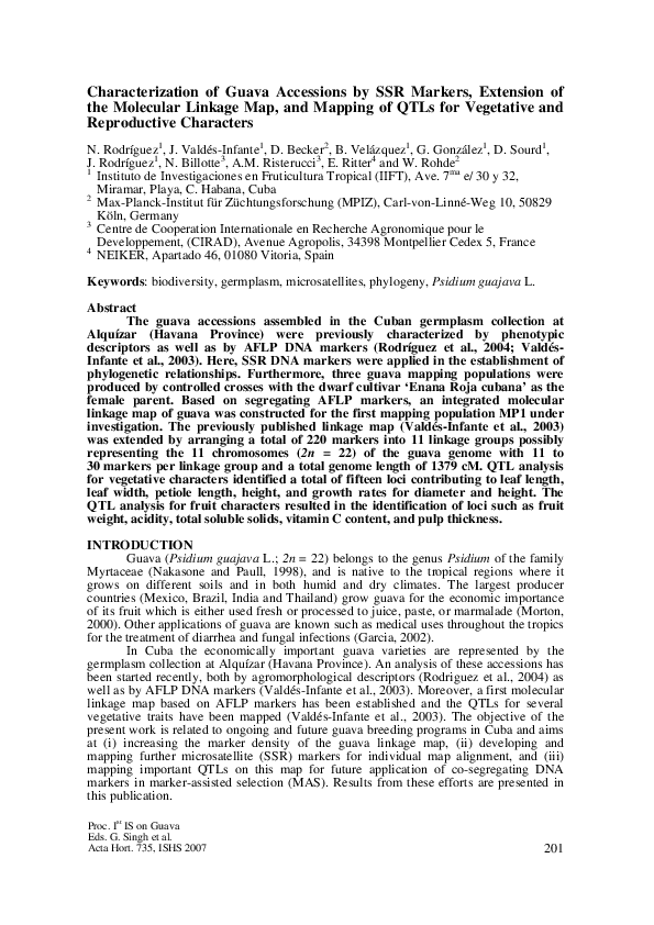 (PDF) Characterization of Guava Accessions by SSR Markers, Extension of the Molecular Linkage ...