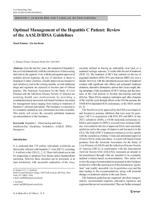 (PDF) Optimal Management of the Hepatitis C Patient: Review of the ...