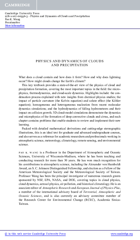 (PDF) Physics and Dynamics of Clouds and Precipitation