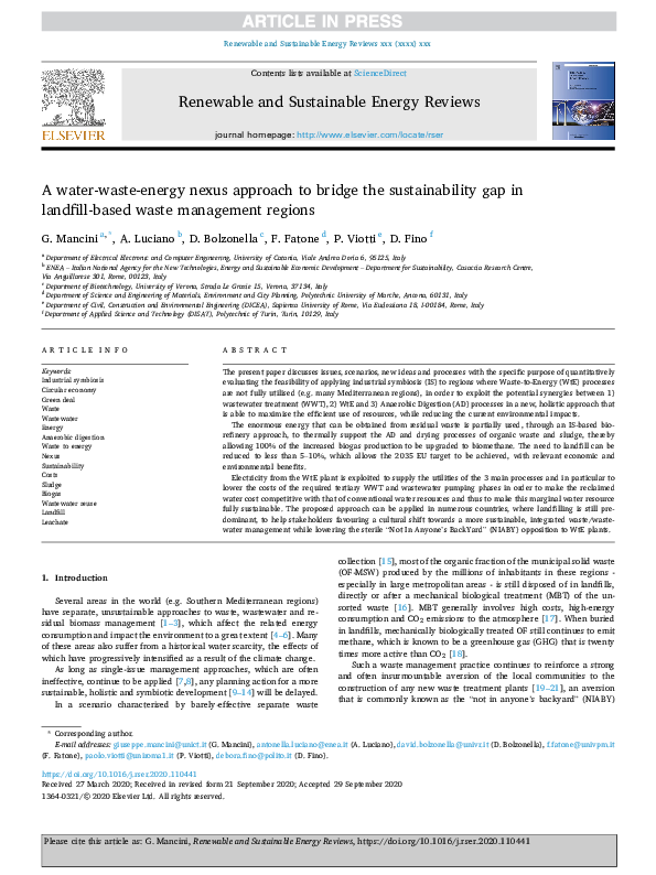 (PDF) A water-waste-energy nexus approach to bridge the sustainability ...