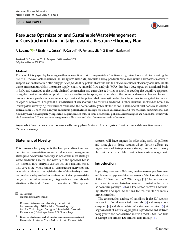 (PDF) Resources Optimization and Sustainable Waste Management in Construction Chain in Italy ...