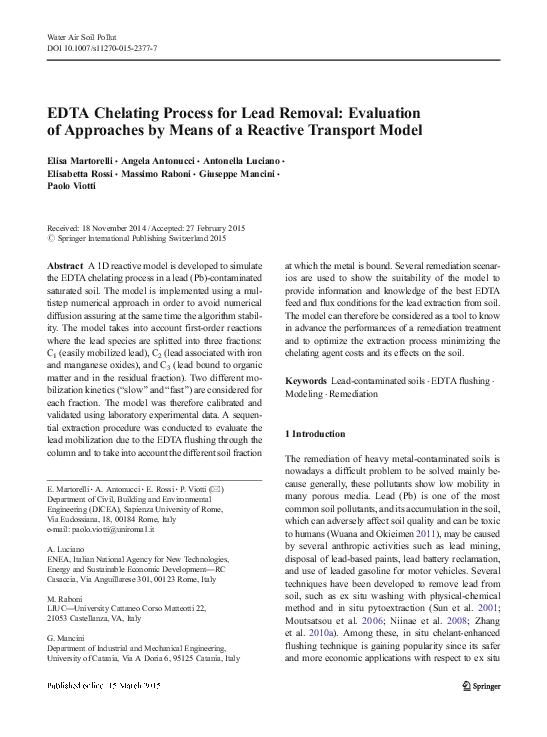 (PDF) EDTA Chelating Process for Lead Removal: Evaluation of Approaches by Means of a Reactive ...