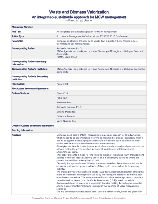 (PDF) An Eco-Balanced and Integrated Approach for a More-Sustainable MSW Management