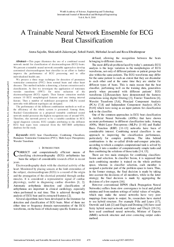 (PDF) A Trainable Neural Network Ensemble For Ecg Beat Classification