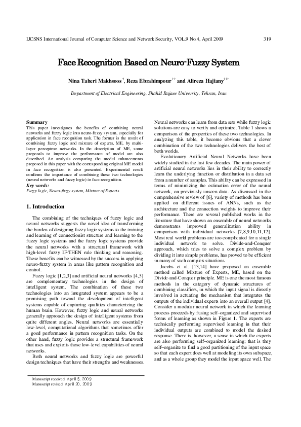 (PDF) Face Recognition Based on Neuro-Fuzzy System