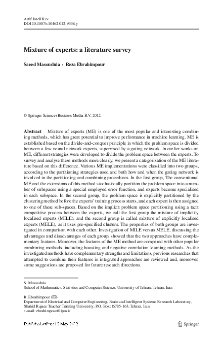 (PDF) Mixture of experts: a literature survey