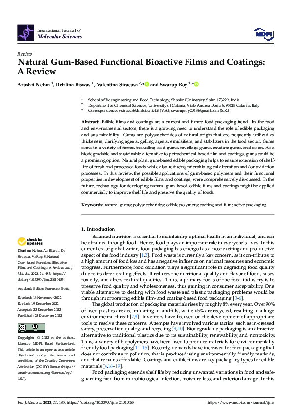 (PDF) Natural Gum-Based Functional Bioactive Films and Coatings: A Review
