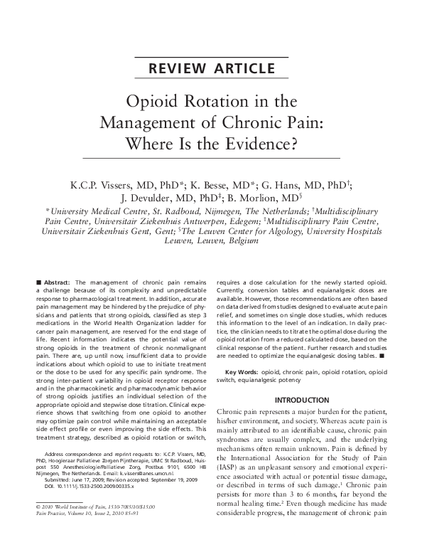 (PDF) Opioid rotation in the management of chronic pain: where is the ...