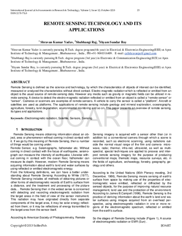 (PDF) Remote Sensing Technology and Its Applications