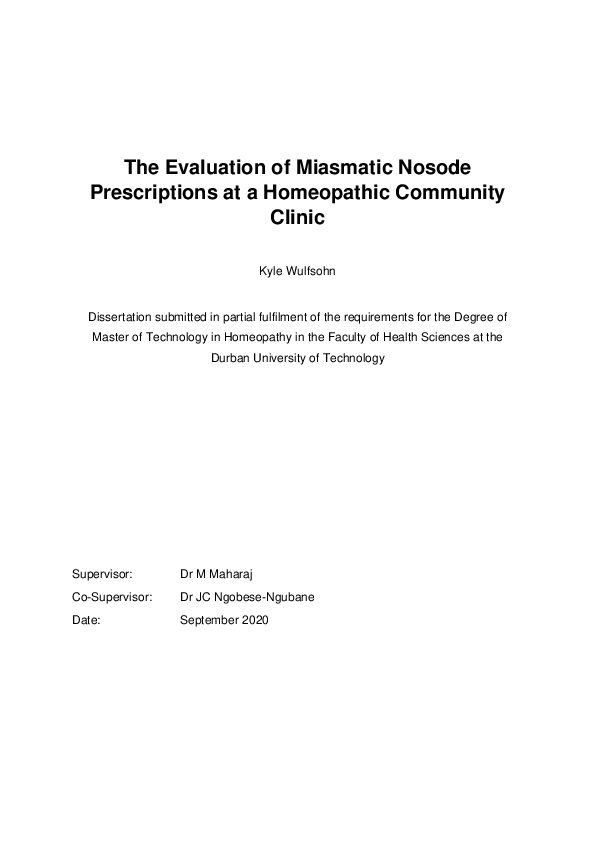 (PDF) The evaluation of miasmatic nosode prescriptions at a ...
