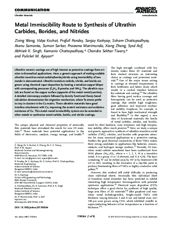 (PDF) Metal Immiscibility Route to Synthesis of Ultrathin Carbides ...