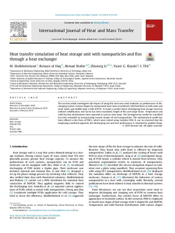 Pdf Heat Transfer Simulation Of Heat Storage Unit With Nanoparticles