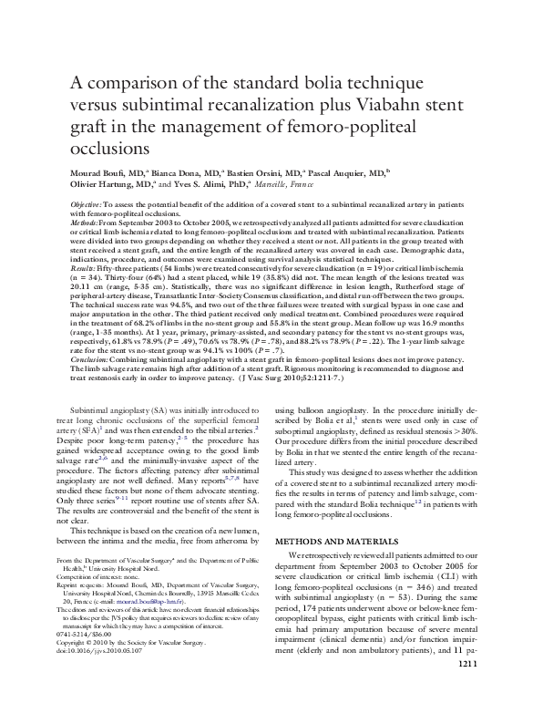 (PDF) A comparison of the standard bolia technique versus subintimal ...