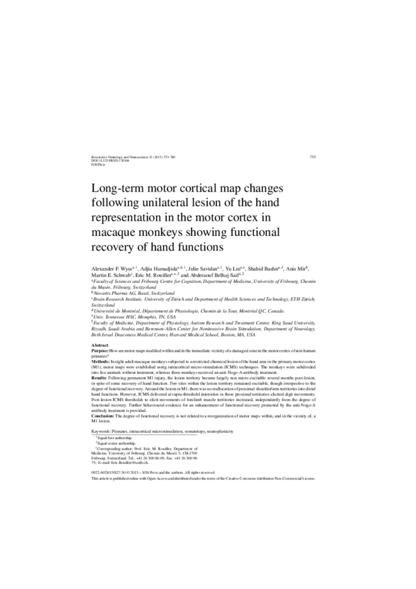 (PDF) Long-term motor cortical map changes following unilateral lesion ...