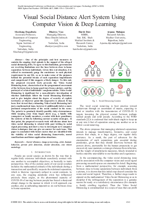 (PDF) Visual Social Distance Alert System Using Computer Vision & Deep Learning