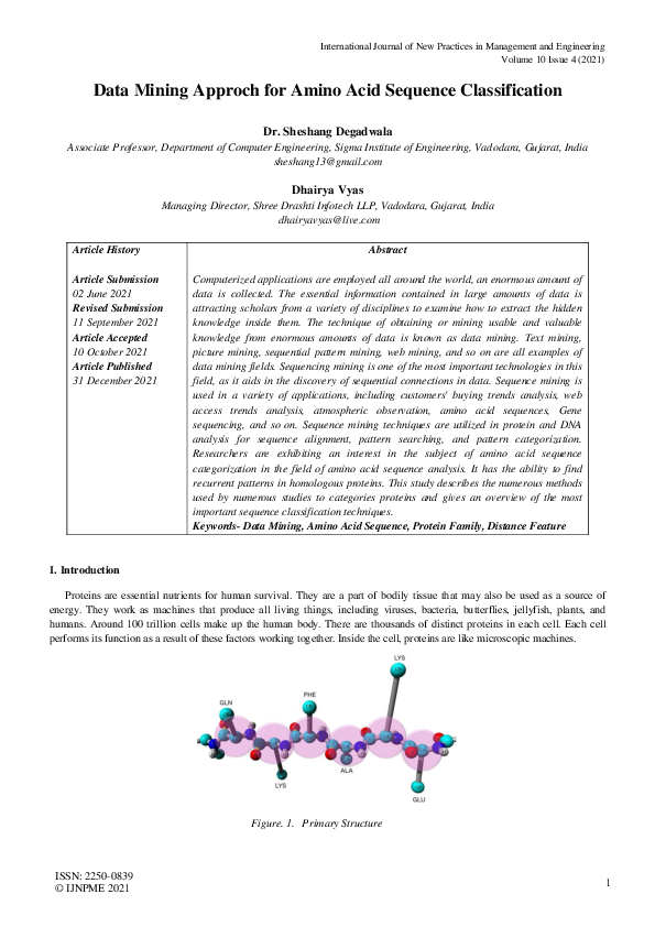 (PDF) Data Mining Approch for Amino Acid Sequence Classification