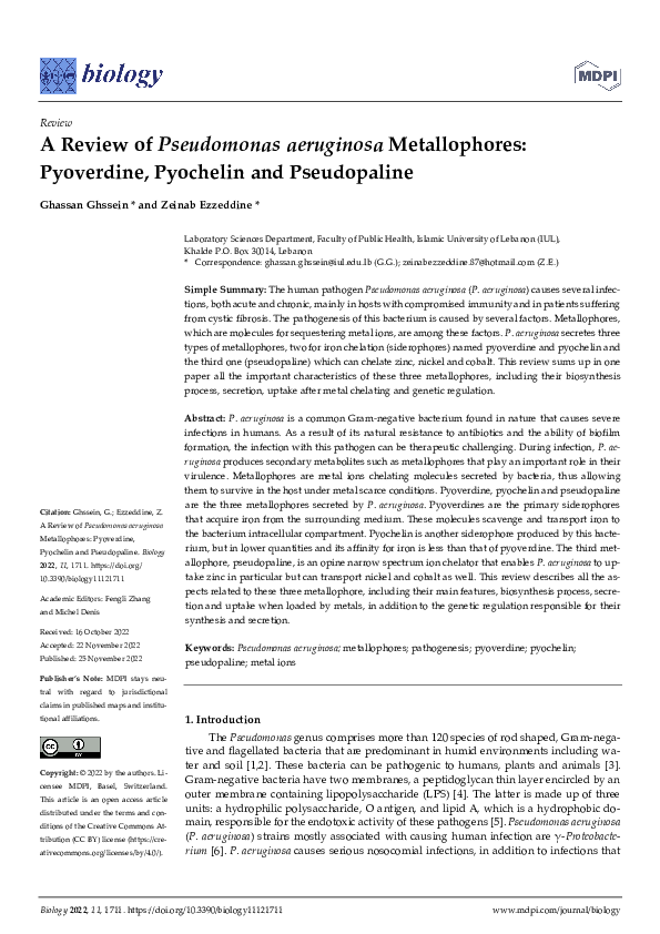 (PDF) A Review of Pseudomonas aeruginosa Metallophores: Pyoverdine ...