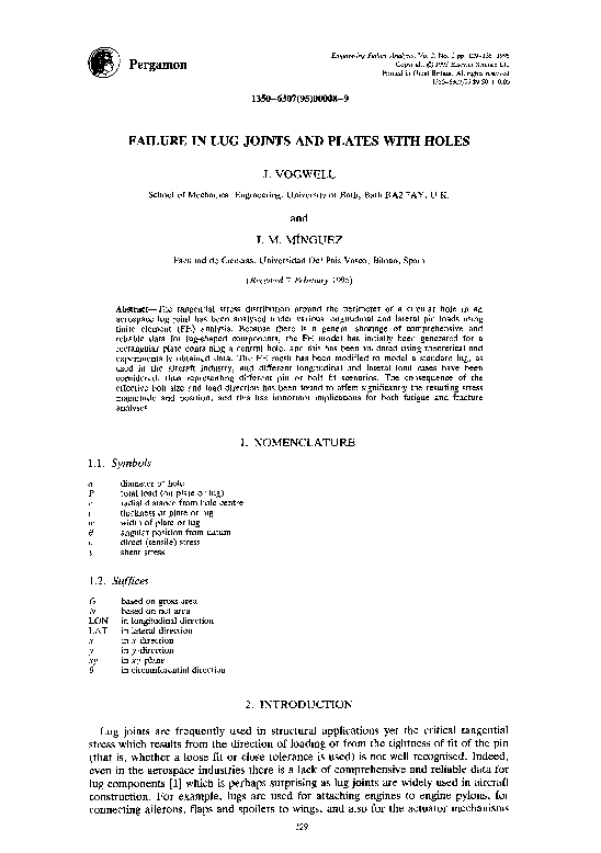 (PDF) Failure in lug joints and plates with holes