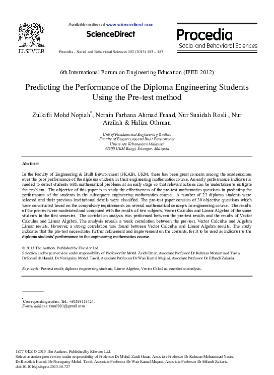 (PDF) Predicting the Performance of the Diploma Engineering Students ...