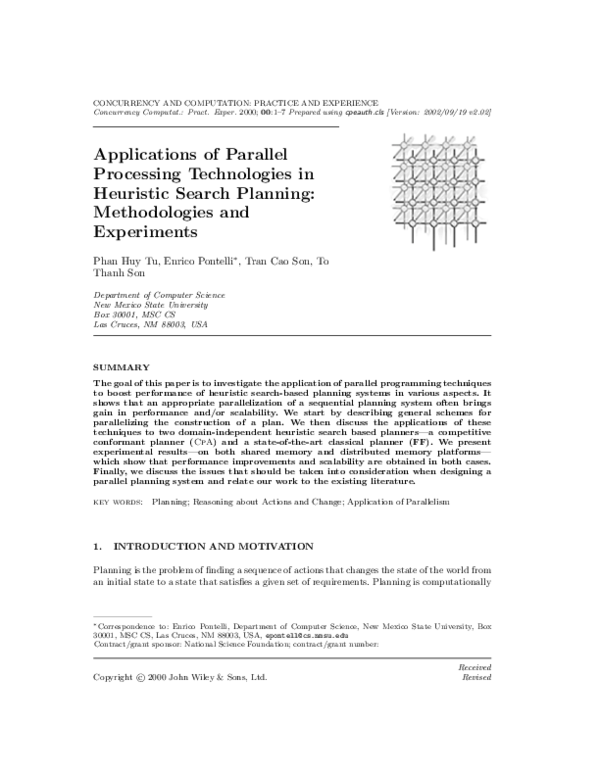 (PDF) Applications of parallel processing technologies in heuristic search planning ...