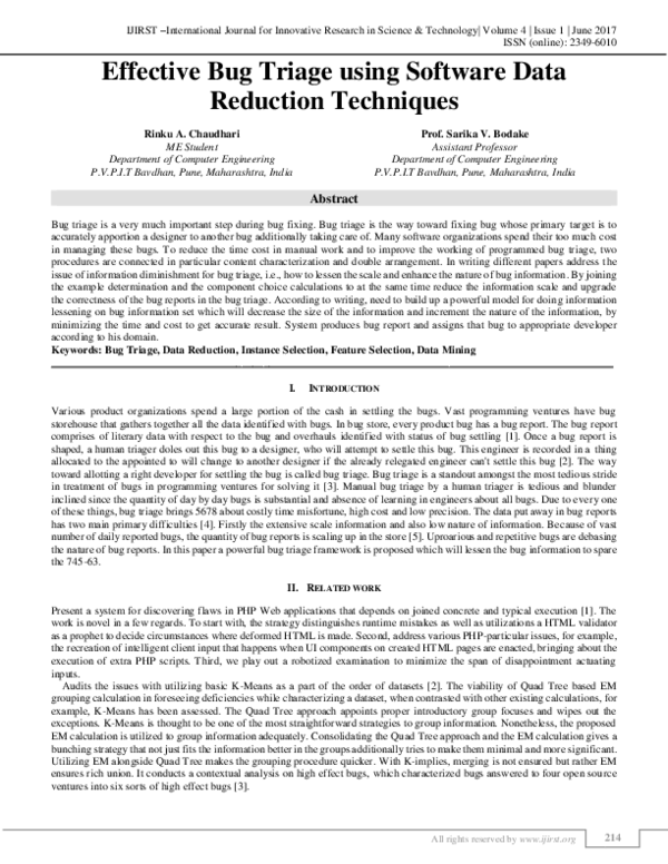 (PDF) Effective Bug Triage using Software Data Reduction Techniques