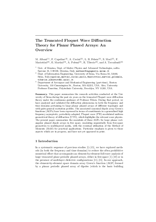 (PDF) The Truncated Floquet Wave Diffraction Theory for Planar Phased Arrays: An Overview
