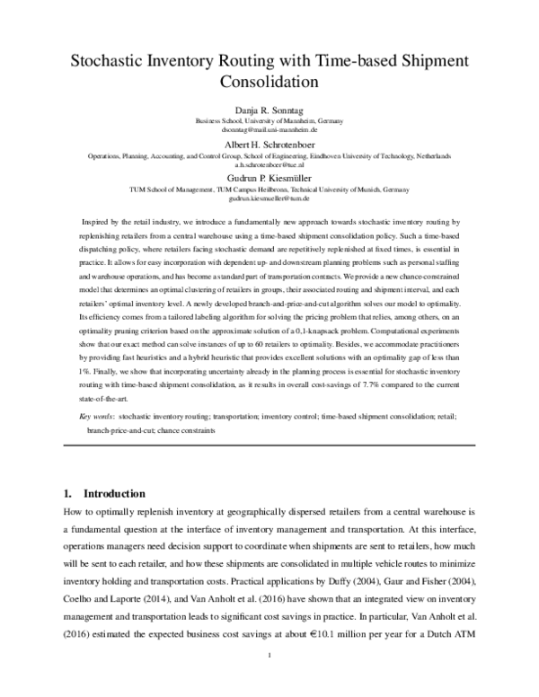 (PDF) Stochastic Inventory Routing with Time-based Shipment Consolidation