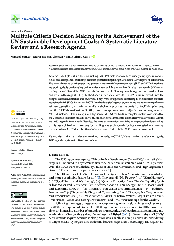 (PDF) Multiple Criteria Decision Making for the Achievement of the UN Sustainable Development ...