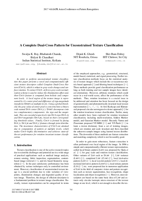 Pdf A Complete Dual Cross Pattern For Unconstrained Texture Classification