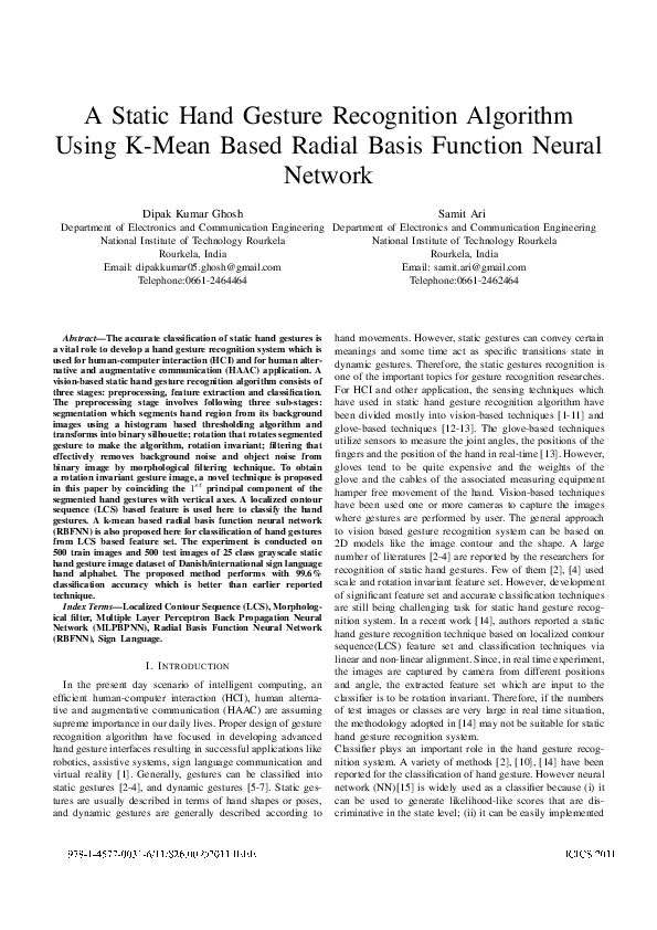 (PDF) A Static Hand Gesture Recognition Algorithm Using K-Mean Based Radial Basis Function ...