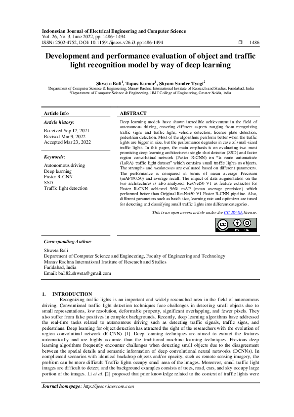 Pdf Development And Performance Evaluation Of Object And Traffic Light Recognition Model By
