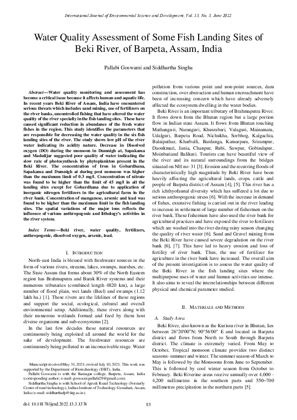 (PDF) Water Quality Assessment of Some Fish Landing Sites of Beki River ...