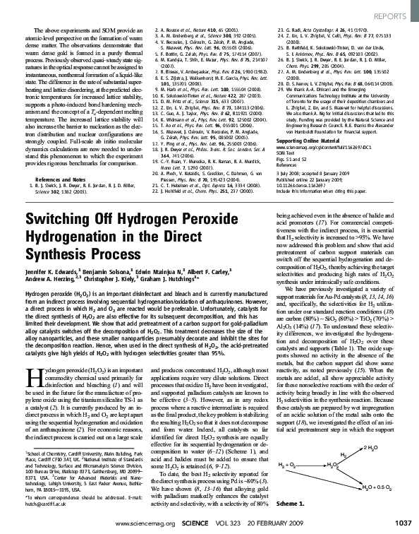 (PDF) Switching Off Hydrogen Peroxide Hydrogenation in the Direct ...