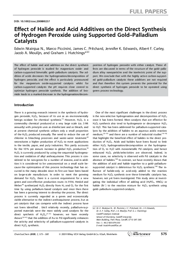 (PDF) Effect of Halide and Acid Additives on the Direct Synthesis of Hydrogen Peroxide using ...