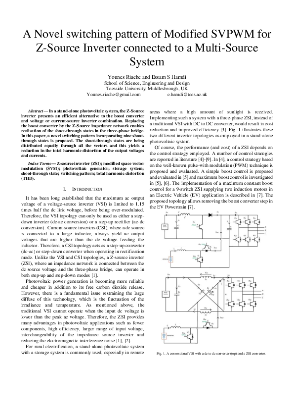 Pdf A Novel Switching Pattern Of Modified Svpwm For Z Source Inverter