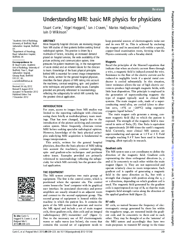 (PDF) Understanding MRI: basic MR physics for physicians