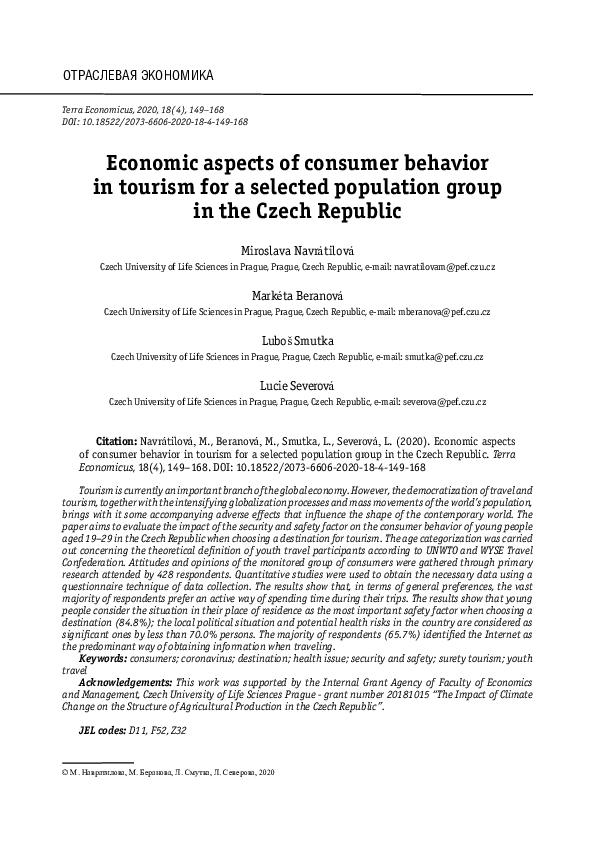 (PDF) Economic aspects of consumer behavior in tourism for a selected ...