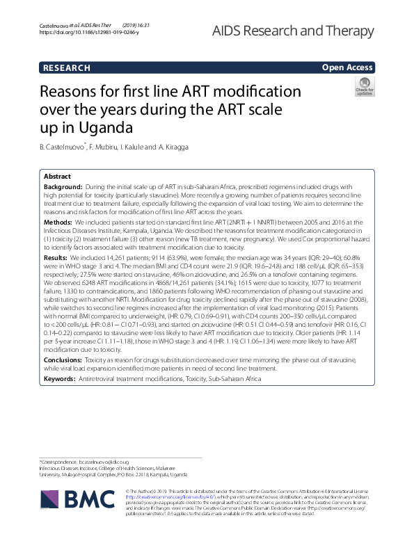 (PDF) Reasons for first line ART modification over the years during the ...