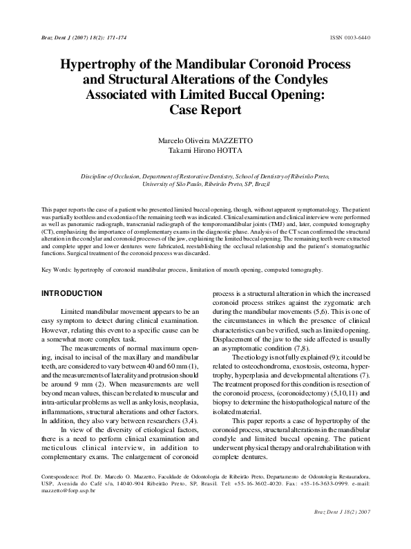(PDF) Hypertrophy of the mandibular coronoid process and structural ...