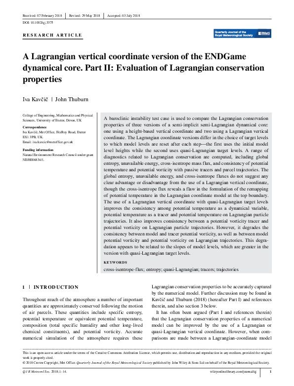 (PDF) A Lagrangian vertical coordinate version of the ENDGame dynamical core. Part II ...