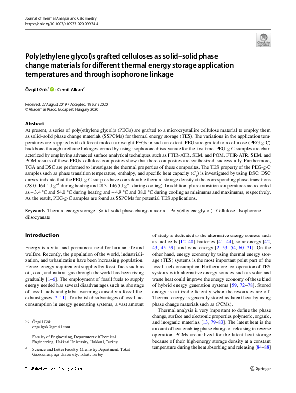 (PDF) Poly(ethylene glycol)s grafted celluloses as solid–solid phase ...