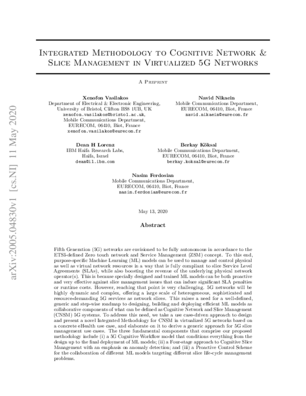 (PDF) Integrated Methodology to Cognitive Network Slice Management in Virtualized 5G Networks