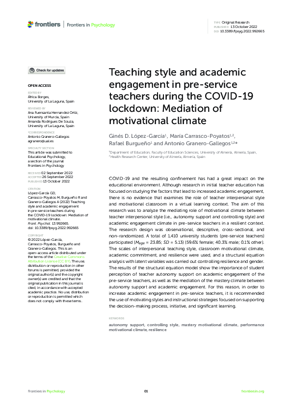 (PDF) Teaching style and academic engagement in pre-service teachers ...