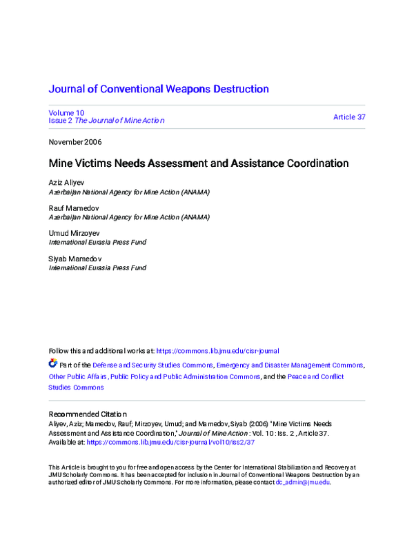 (PDF) Mine Victims Needs Assessment and Assistance Coordination