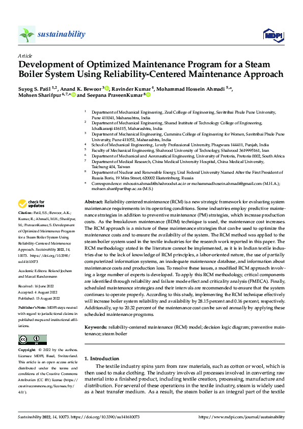 (PDF) Development of Optimized Maintenance Program for a Steam Boiler System Using Reliability ...