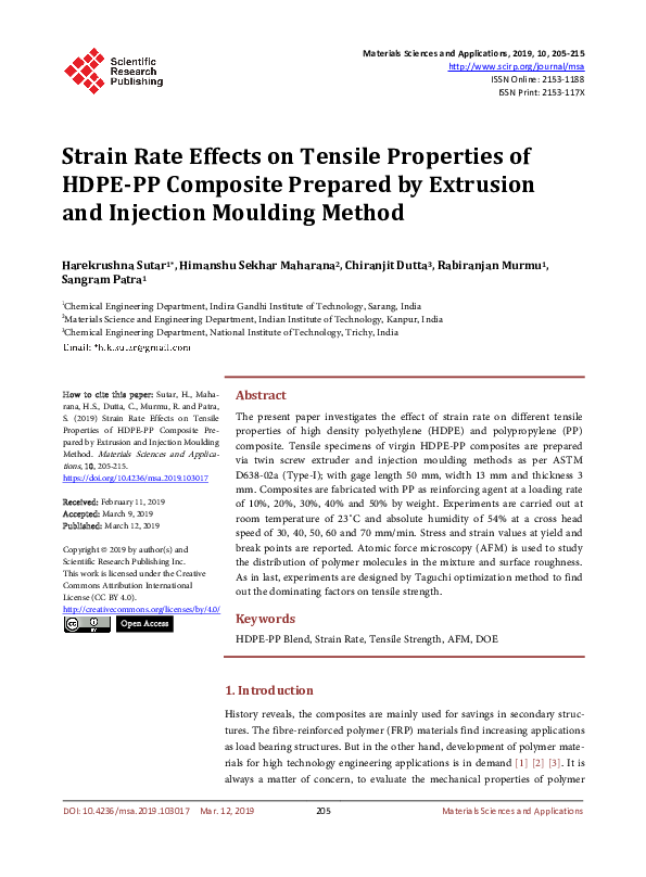(PDF) Strain Rate Effects on Tensile Properties of HDPE-PP Composite ...