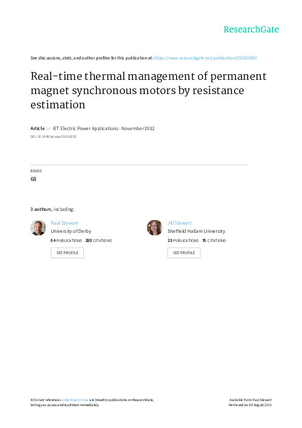 Pdf Real Time Thermal Management Of Permanent Magnet Synchronous Motors By Resistance Estimation