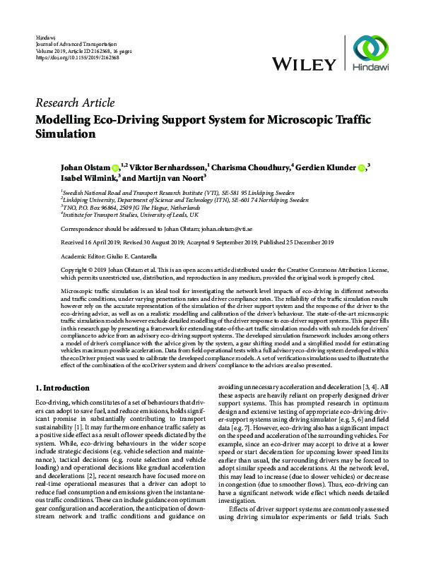 (PDF) Modelling Eco-Driving Support System for Microscopic Traffic Simulation